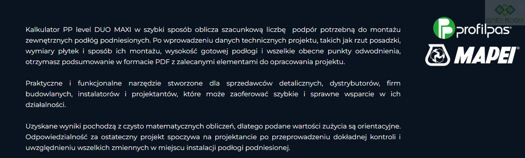 Kalkulator wsporników do płyt tarasowych Mapei / Profilpas | Gresroom